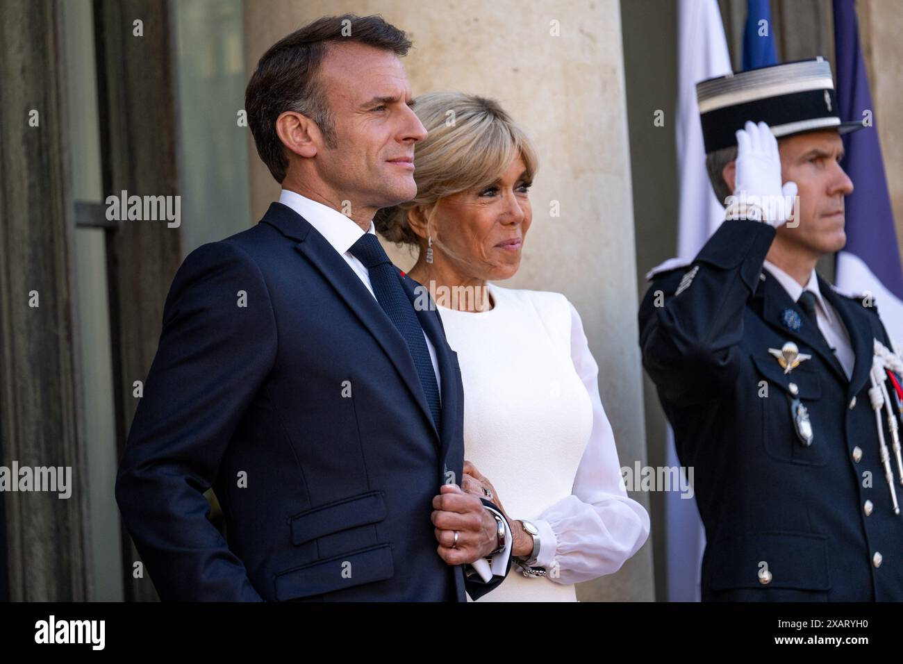 Paris, France. 08th June, 2024. French president Emmanuel Macron and ...