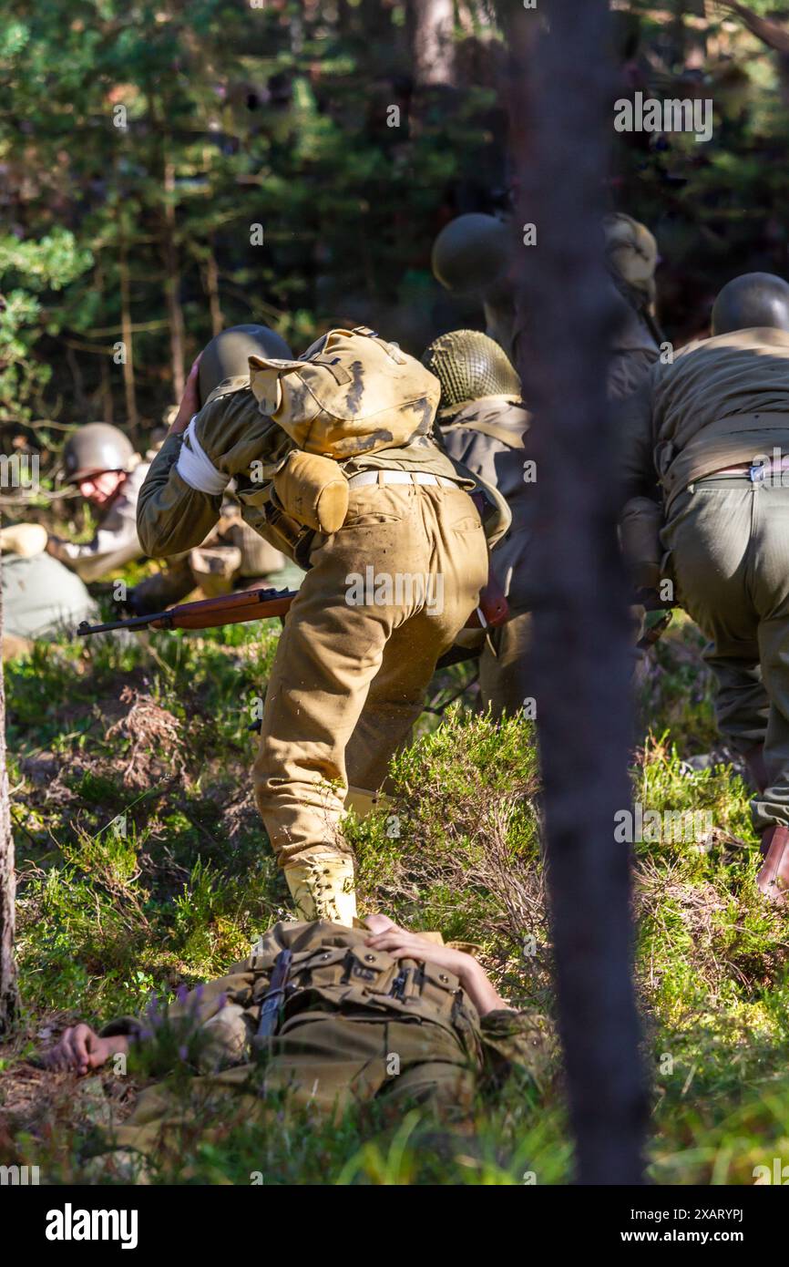 Historical reconstruction. American infantry soldiers during the Second ...