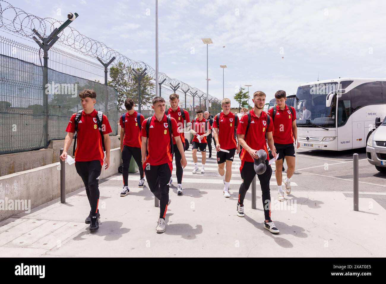 LAGOS, PORTUGAL - 08 JUNE 2024: Wales team travel to the airport to fly ...