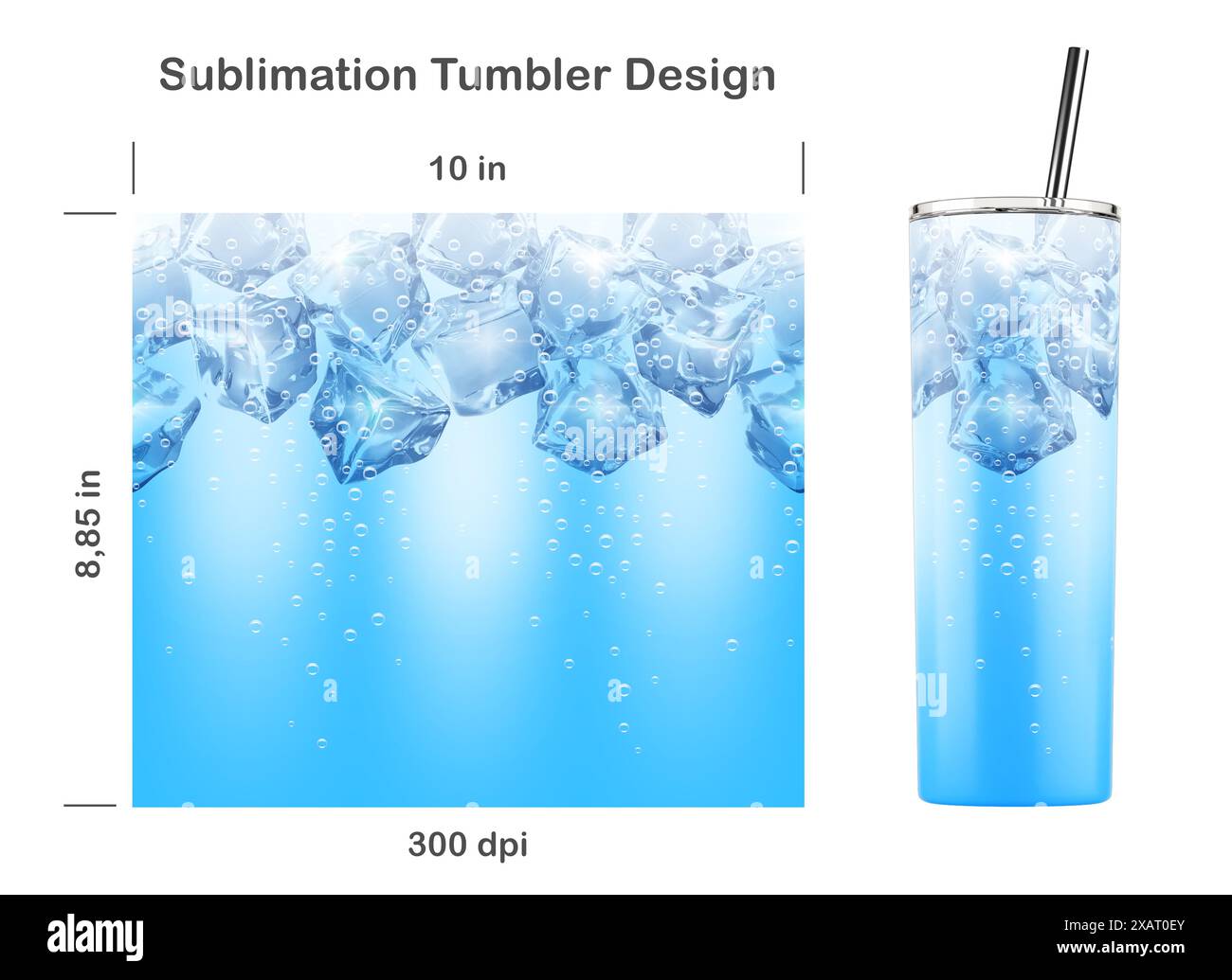 Realistic Blue drink pattern with ice cubes. Seamless sublimation ...