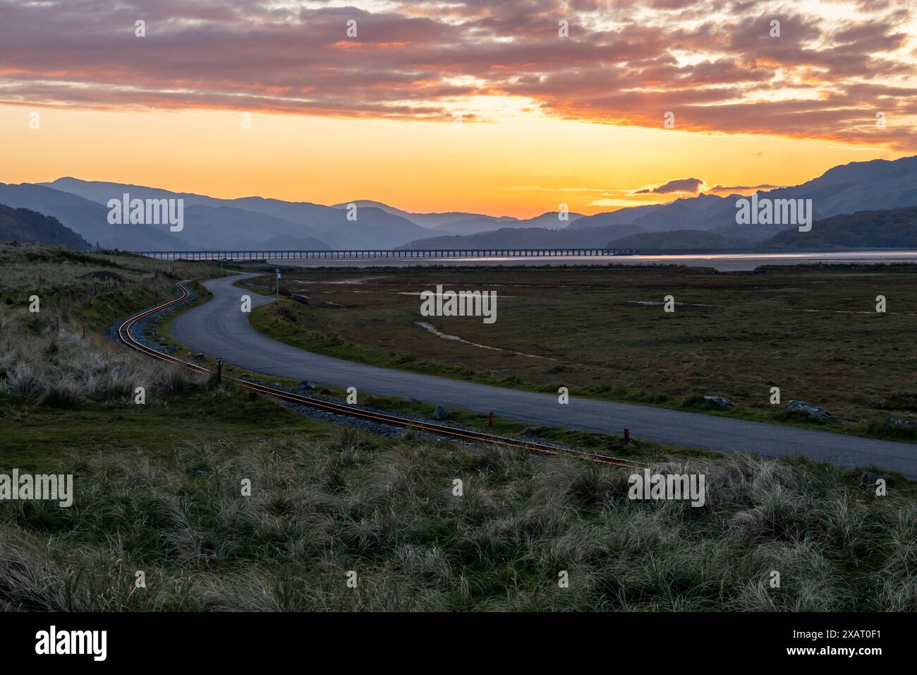 Fairbourne, Gwynedd, Wales, UK. April 2024. Sunrise with Mawddach ...