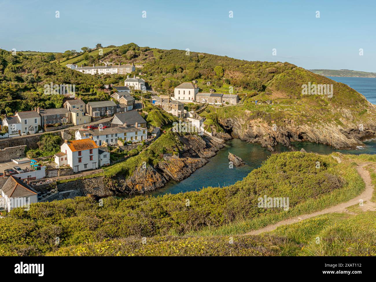 View over the coastal Cornish village Portloe, Cornwall, England ...