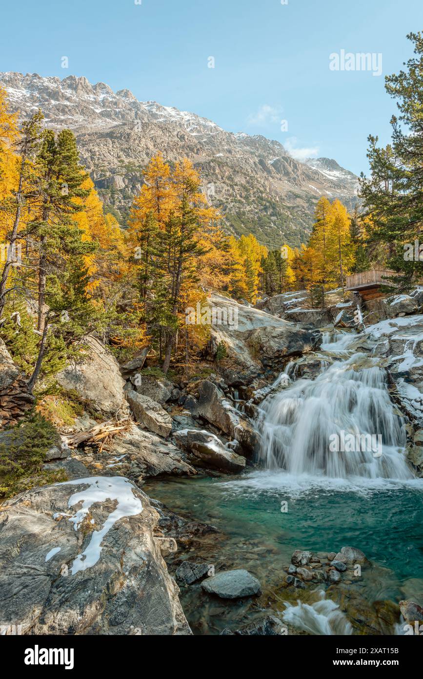 Cascada da Bernina Waterfall at Morteratsch Glacier in Autumn, Engadin ...