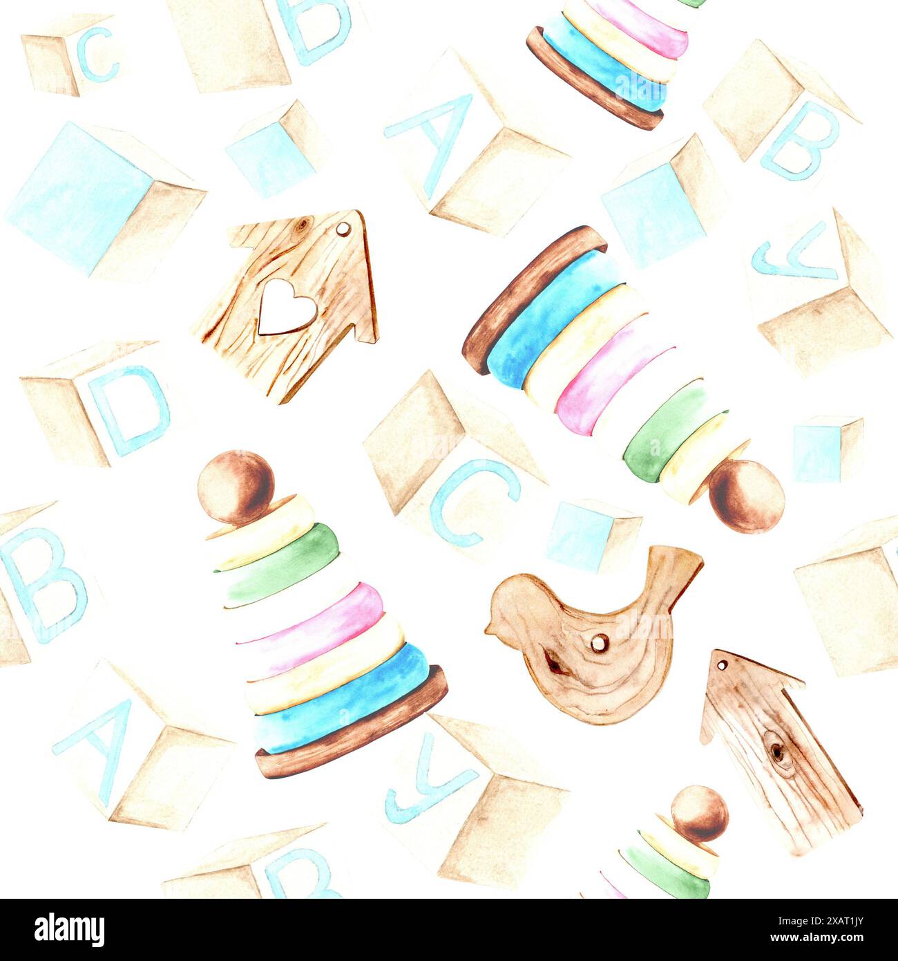 Pyramid and cubes, watercolor seamless pattern on white background ...