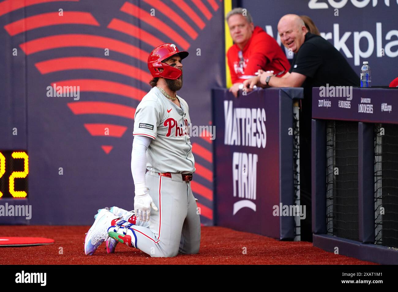 Philadelphia Phillies' Bryce Harper celebrates a home run on day one of ...
