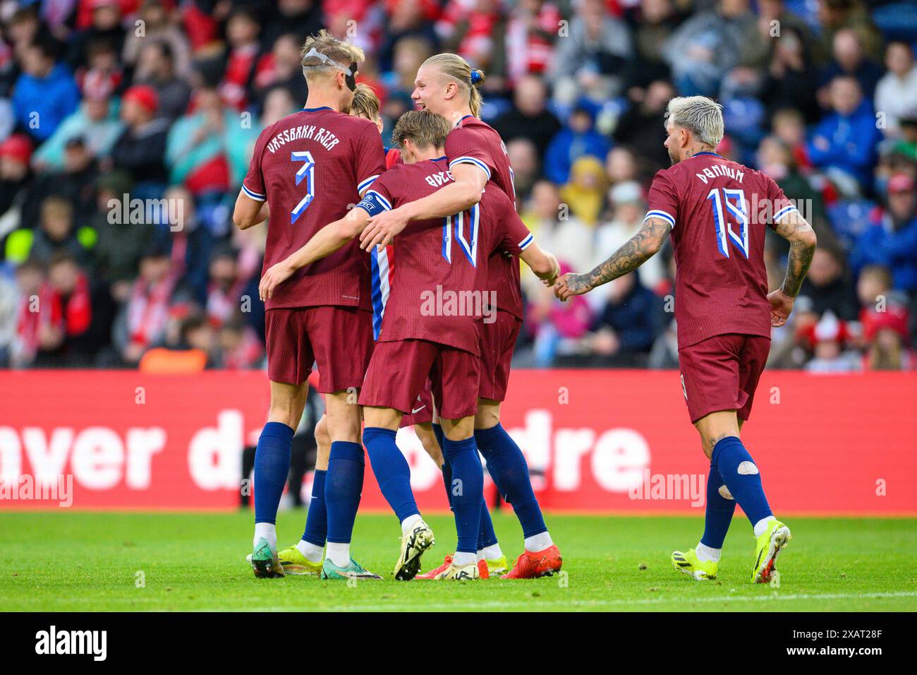 Brondby, Denmark. 8 June, 2024. Pictured left to right, 3 (NOR ...
