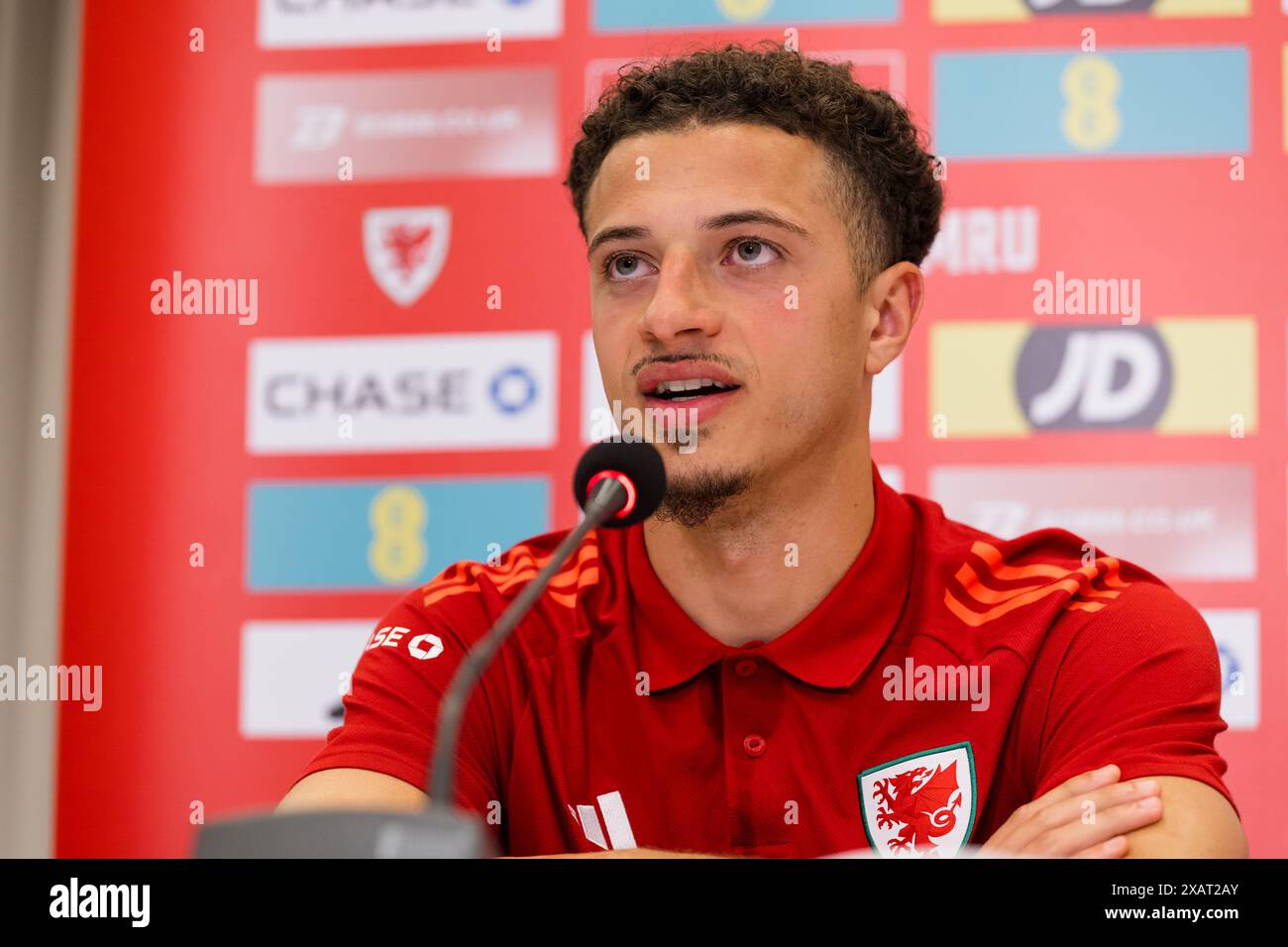 BRATISLAVA, SLOVAKIA - 08 JUNE 2024: Wales' Captain Ethan Ampadu during ...