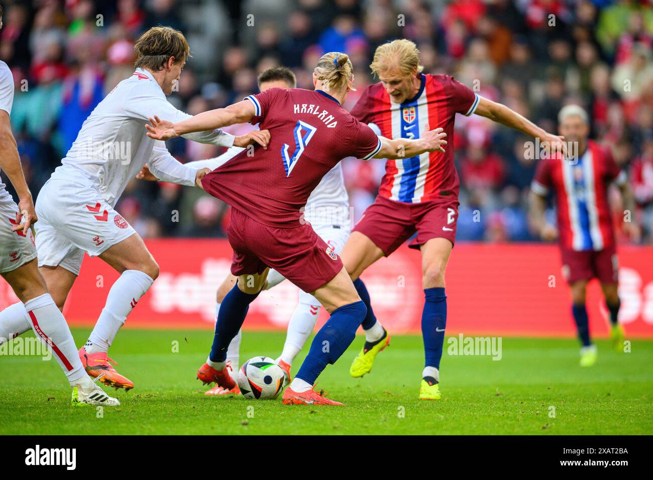 Brondby, Denmark. 8 June, 2024. Pictured left to right, 2 (DEN ...