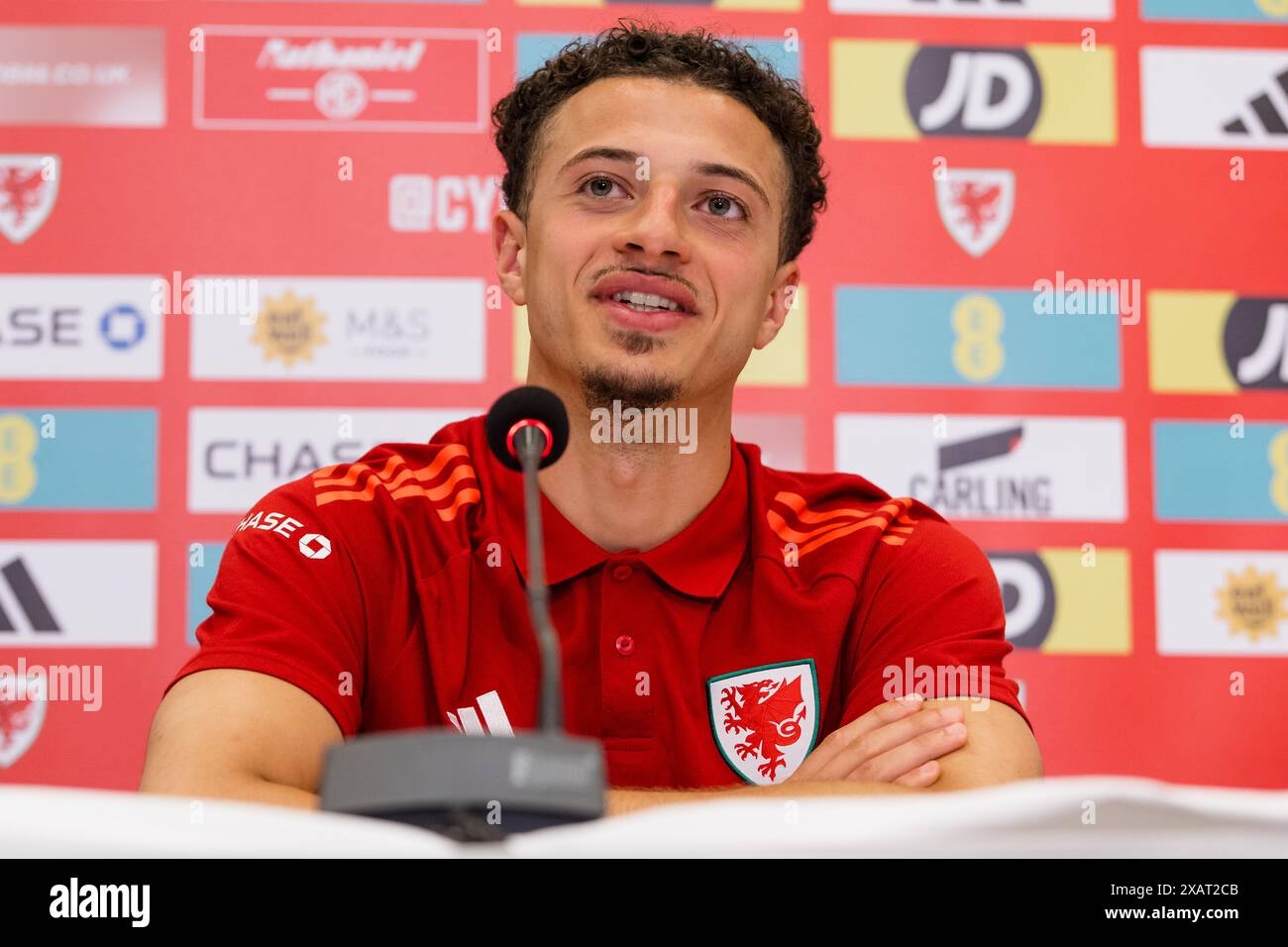 BRATISLAVA, SLOVAKIA - 08 JUNE 2024: Wales' Captain Ethan Ampadu during ...