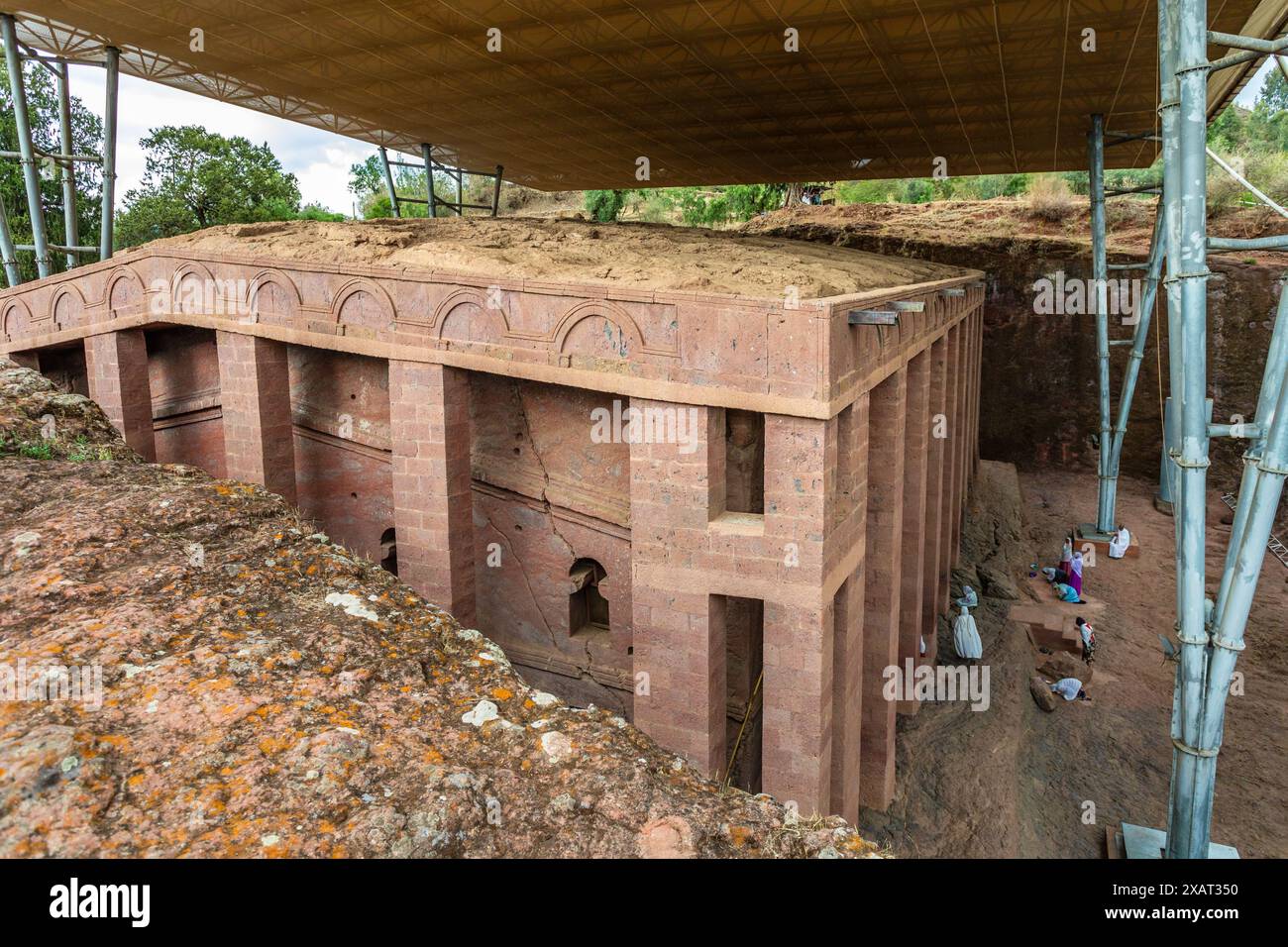 Rock hewn monolithic ortodox church of Bete Medham Alem, hidden under ...