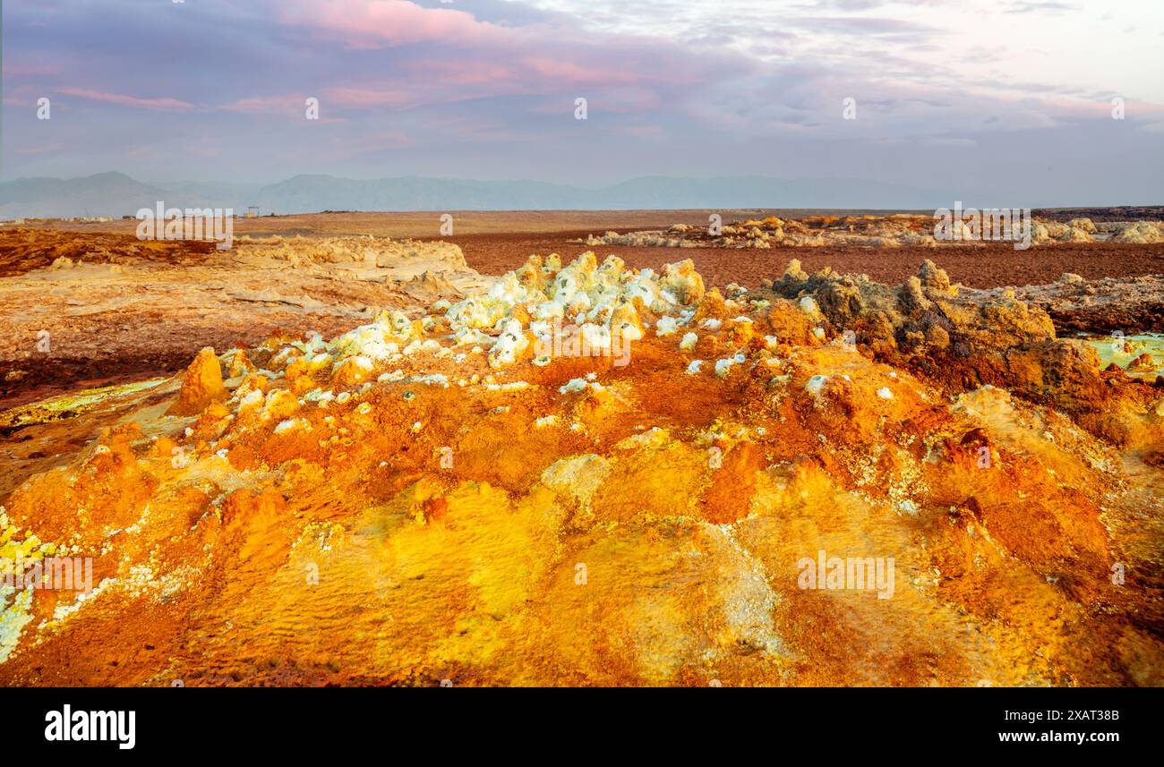 Unusual sulphur minerals formation with volcanic landscape of Danakil ...