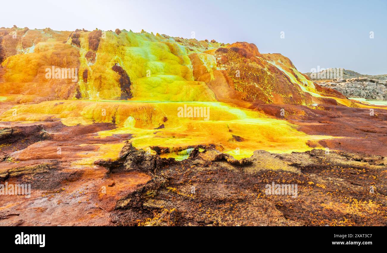 Red and yellow sulphur fields, volcanic landscape Danakil Depression ...