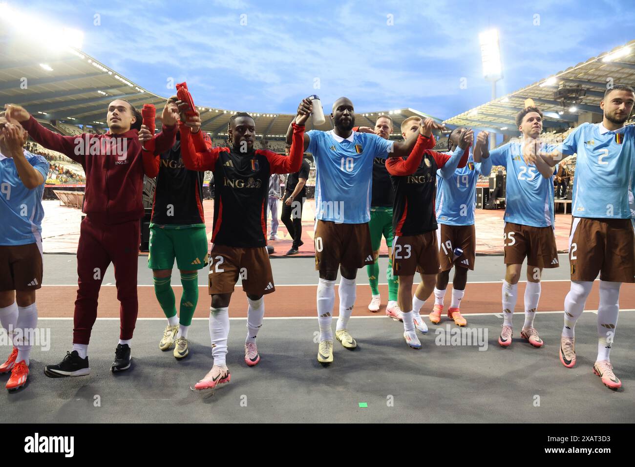 Brussels, Belgium. 08th June, 2024. Belgium's players celebrate after ...