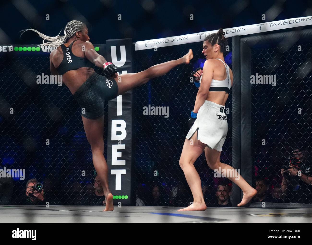 Shanelle Dyer (left) in action against Mariam Torchinava in their Women ...
