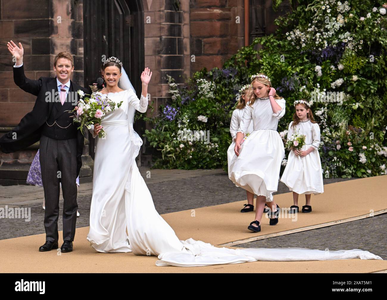 Chester, England. UK. 07 June, 2024. Hugh Grosvenor, Duke of Westminster and his bride Olivia ...