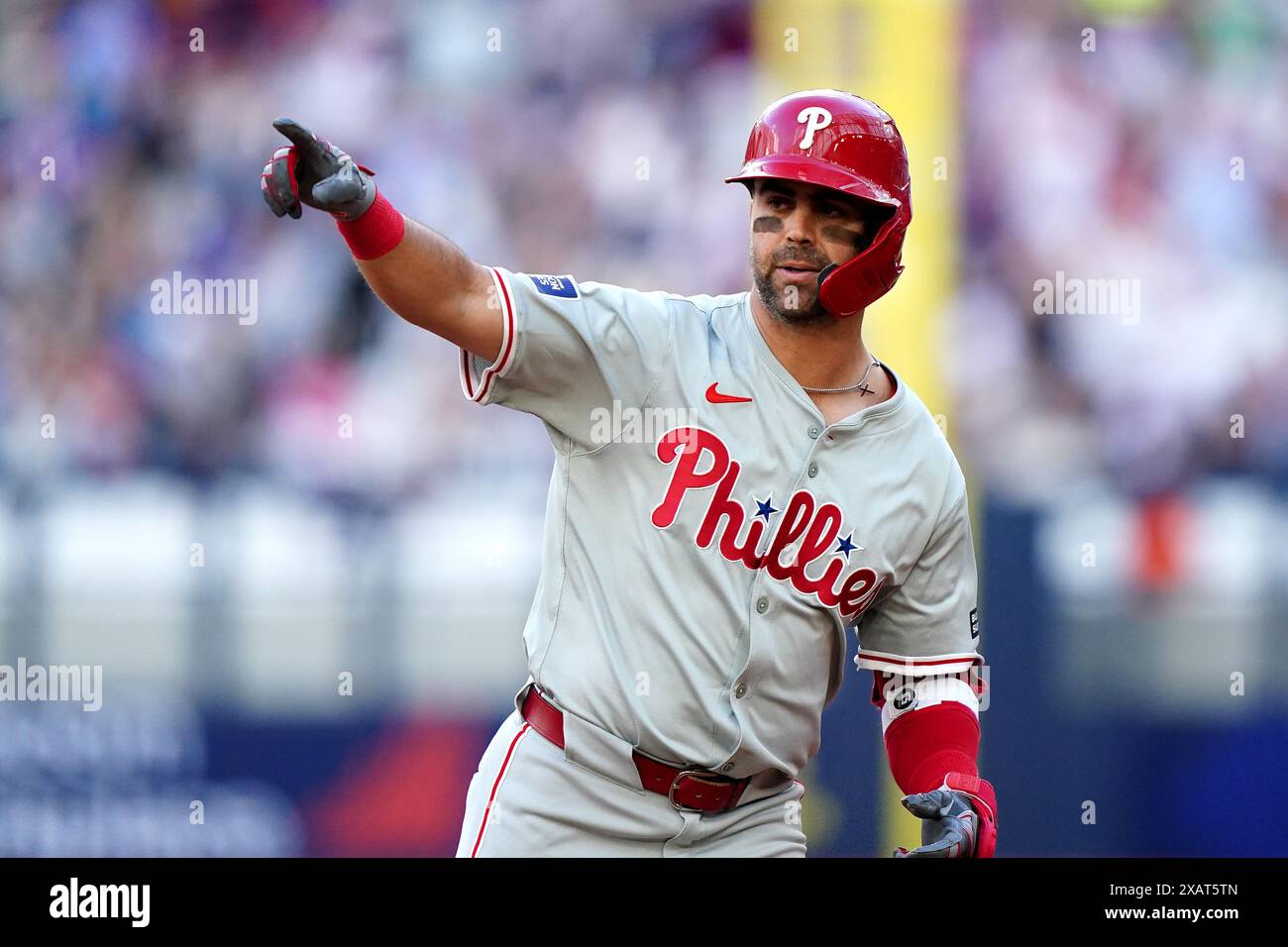 Philadelphia Phillies' Whit Merrifield celebrates on day one of the MLB ...