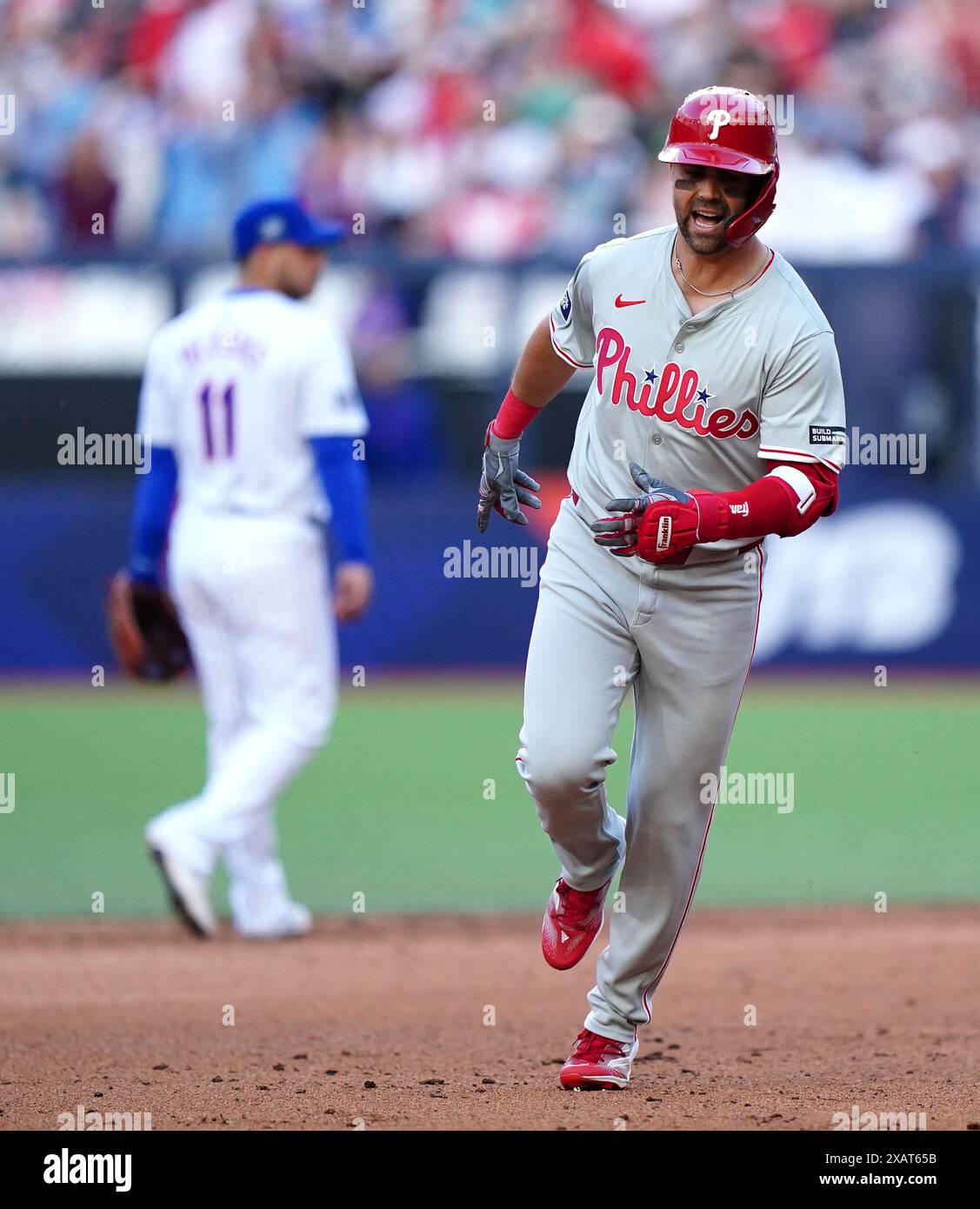 Philadelphia Phillies' Whit Merrifield celebrates on day one of the MLB ...
