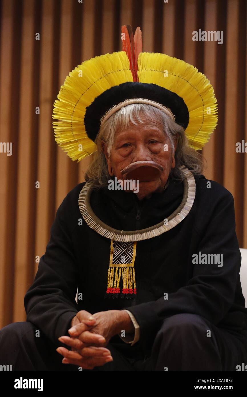 Cacique Raoni Metuktire, chief indigenous leader of the Kayapo ethnic ...
