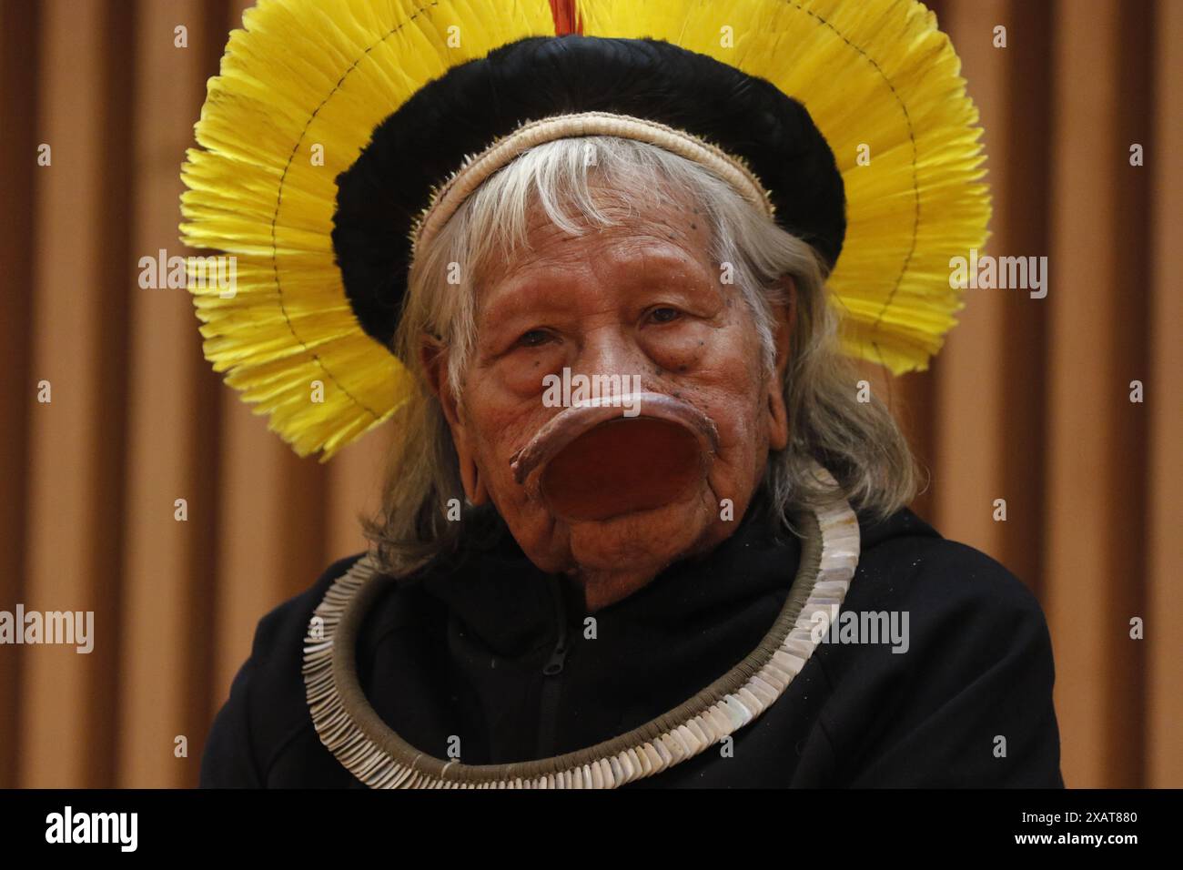 Cacique Raoni Metuktire, chief indigenous leader of the Kayapo ethnic ...
