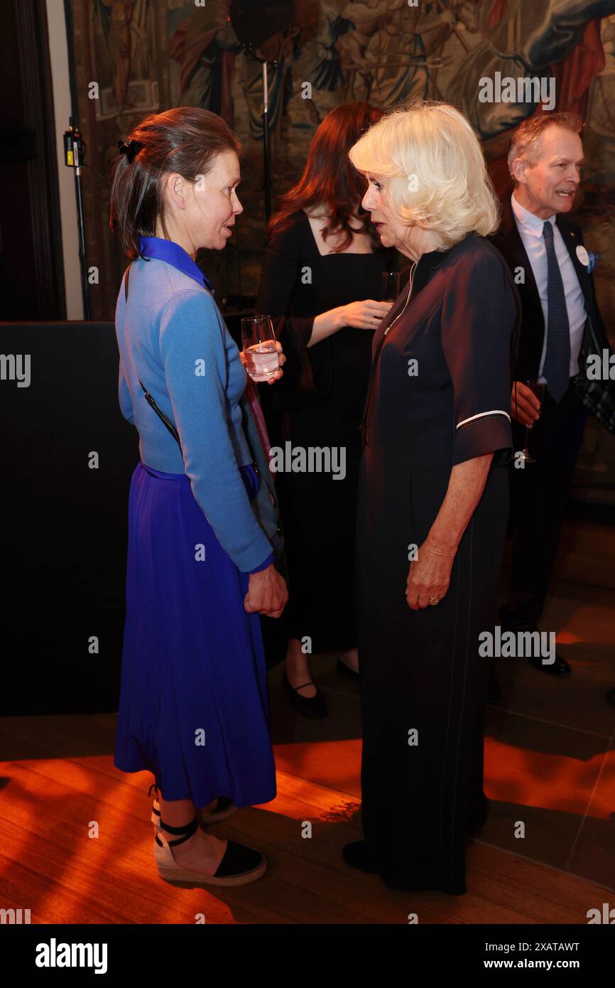 Queen Camilla speaks with Lady Sarah Chatto (left) during a reception ...