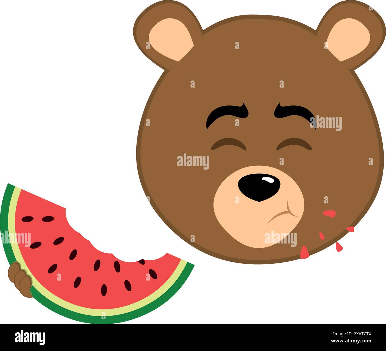 vector illustration face brown bear grizzly cartoon eating watermelon ...