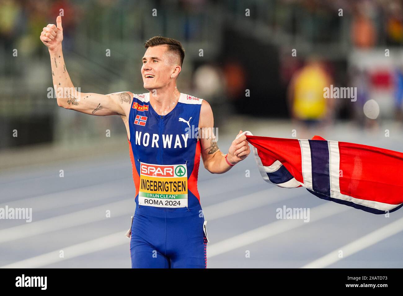 Rome, Italy 20240608. Jakob Ingebrigtsen after finishing for gold in ...