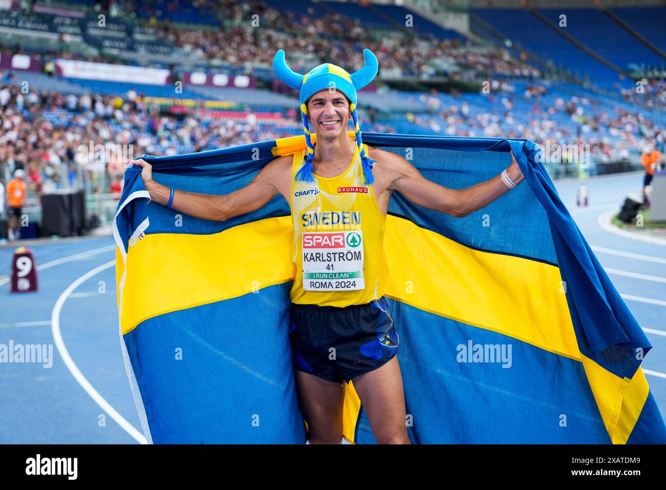 Rome, Italy 20240608. Perseus Karlström from Sweden celebrates after he ...