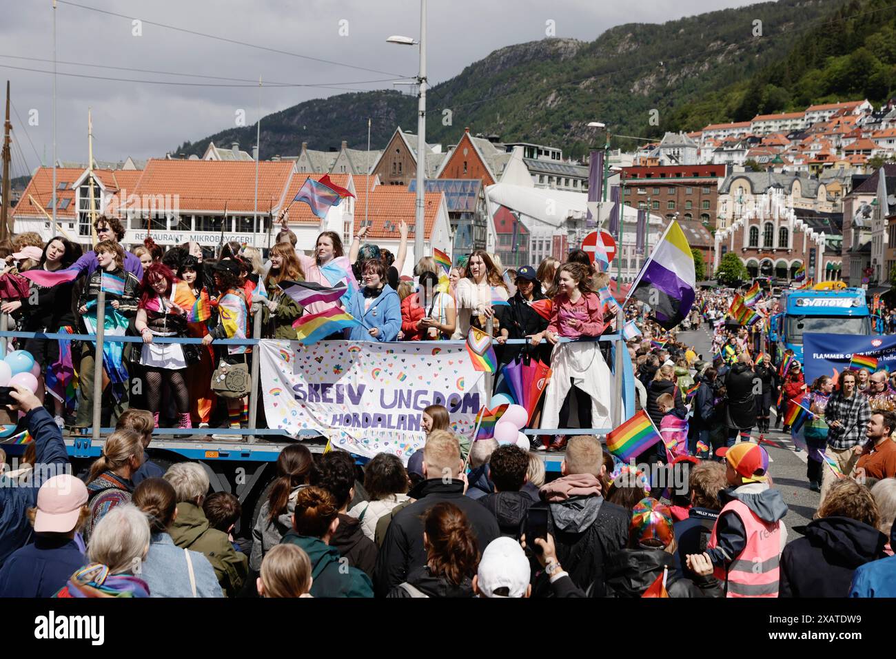 Bergen 20240608. The Pride parade on its way through the center of ...