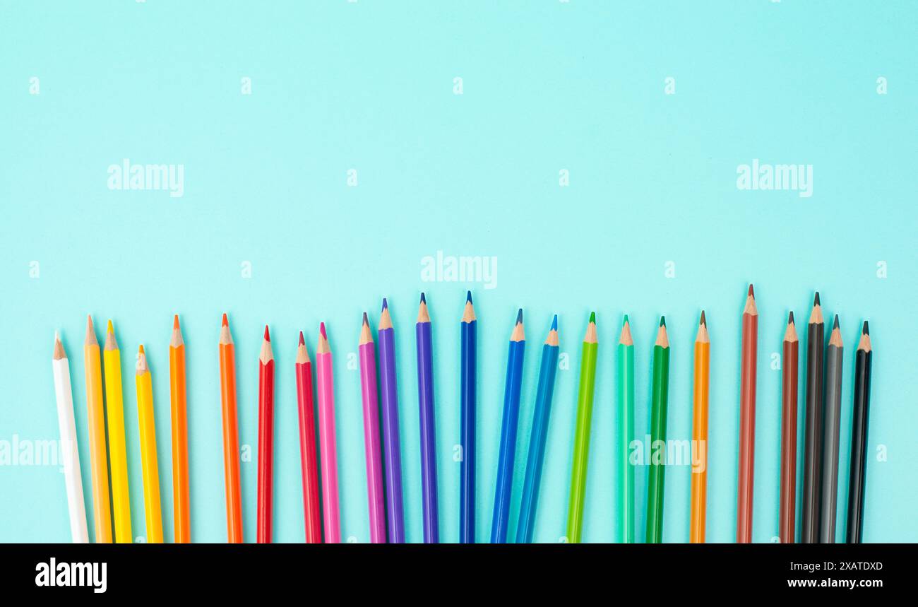 Color pencils collection in a row, back to school, drawing supplies ...