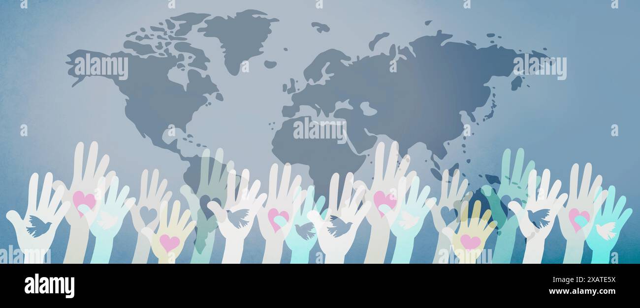 Hand with dove and heart, international peace day, faith, freedom ...