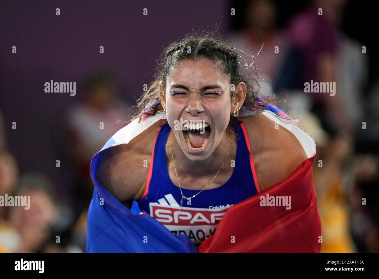 Auriana Lazraq-Khlass, of France, celebrates after winning the silver ...