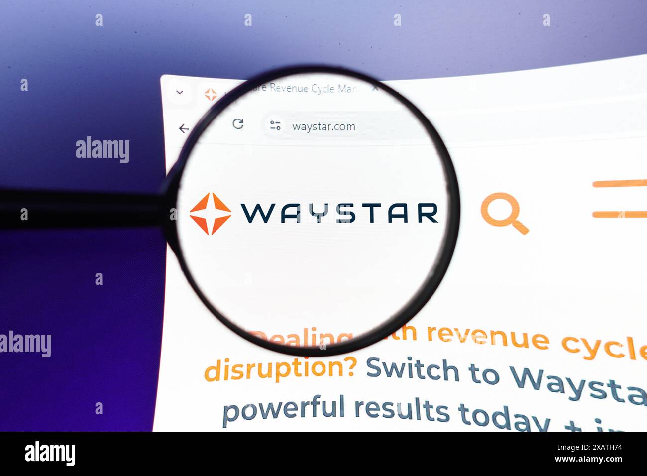 In this photo illustration, the homepage of the Waystar website seen on ...