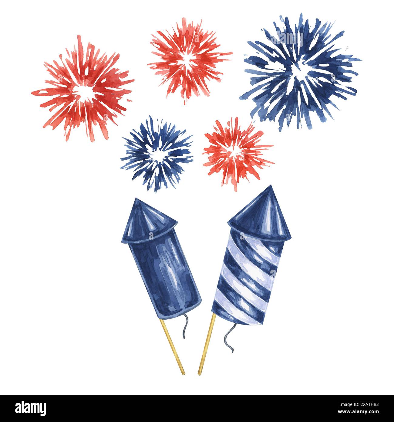 Fourth of July banner. Red, Blue firecrackers and fireworks bursts ...