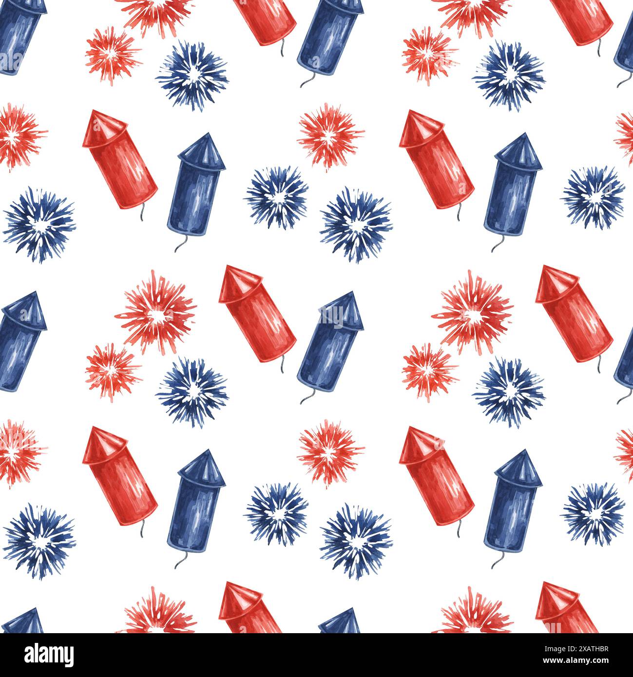 Fourth of July seamless pattern. Red, Blue firecrackers and fireworks ...