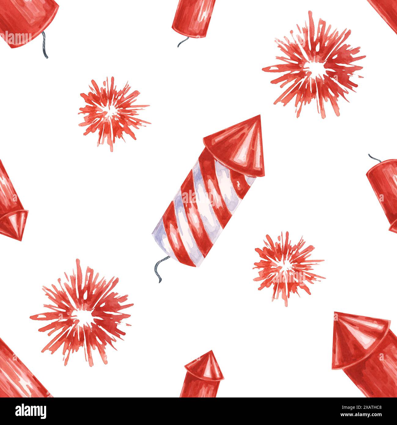 Fourth of July seamless pattern. Red, Blue firecrackers and fireworks ...