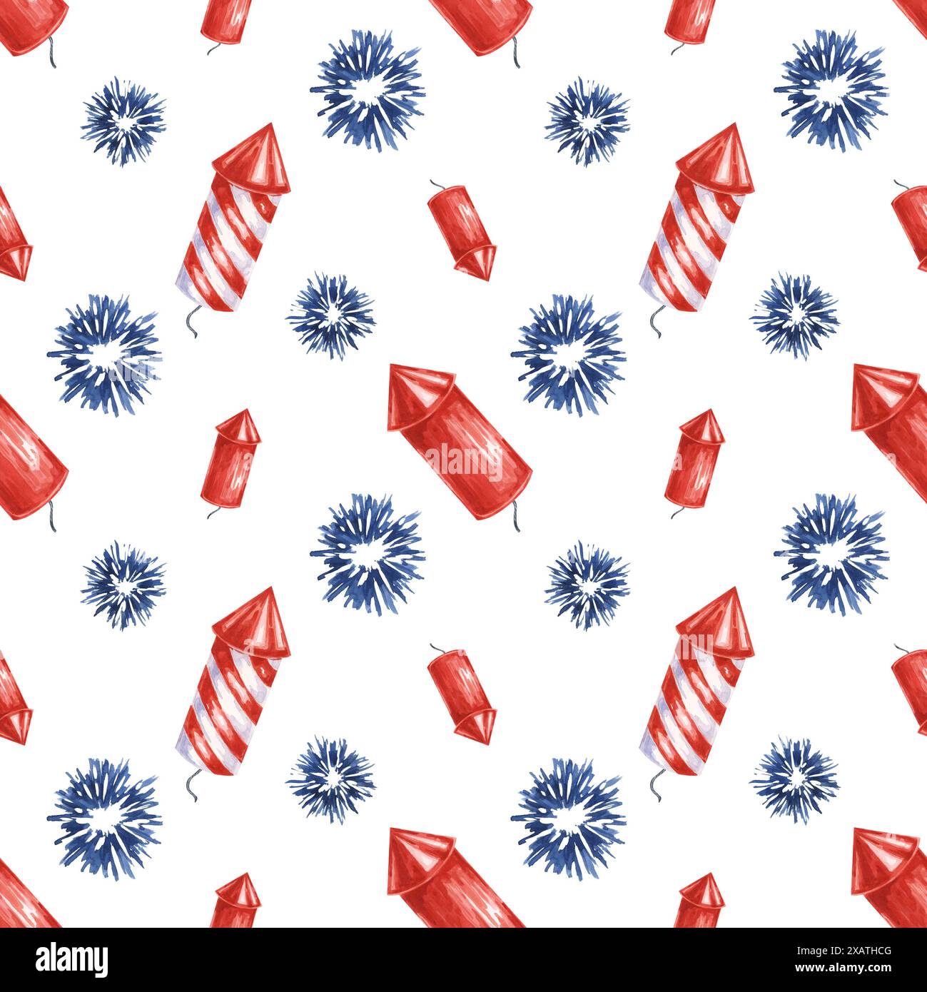 Fourth of July seamless pattern. Red, Blue firecrackers and fireworks ...