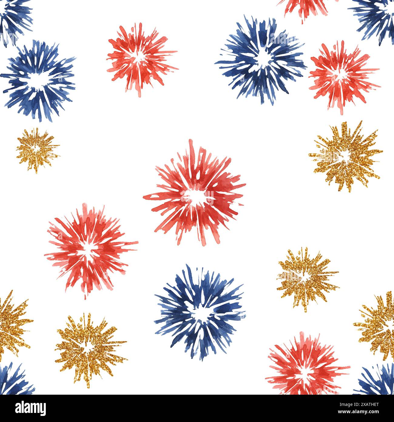 Fourth of July seamless pattern. Red, Blue fireworks bursts backdrop ...