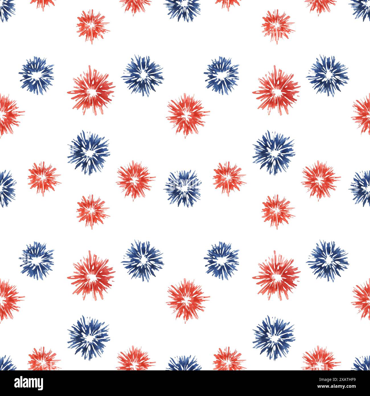 Fourth of July seamless pattern. Red, Blue fireworks bursts backdrop ...
