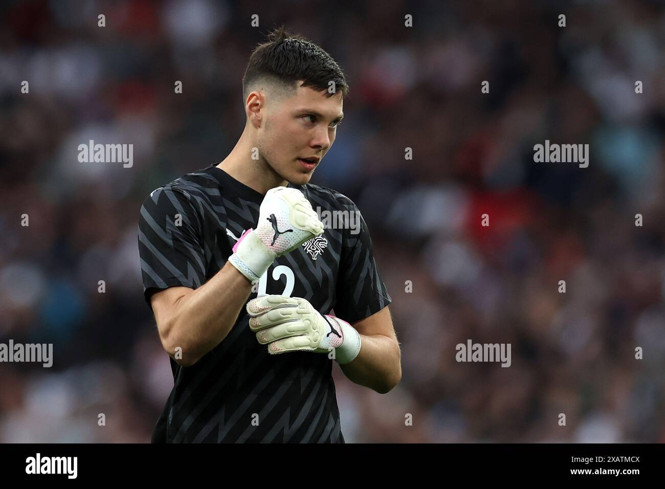 London, UK. 07th June, 2024. Hakon Rafn Valdimarsson, the goalkeeper of ...