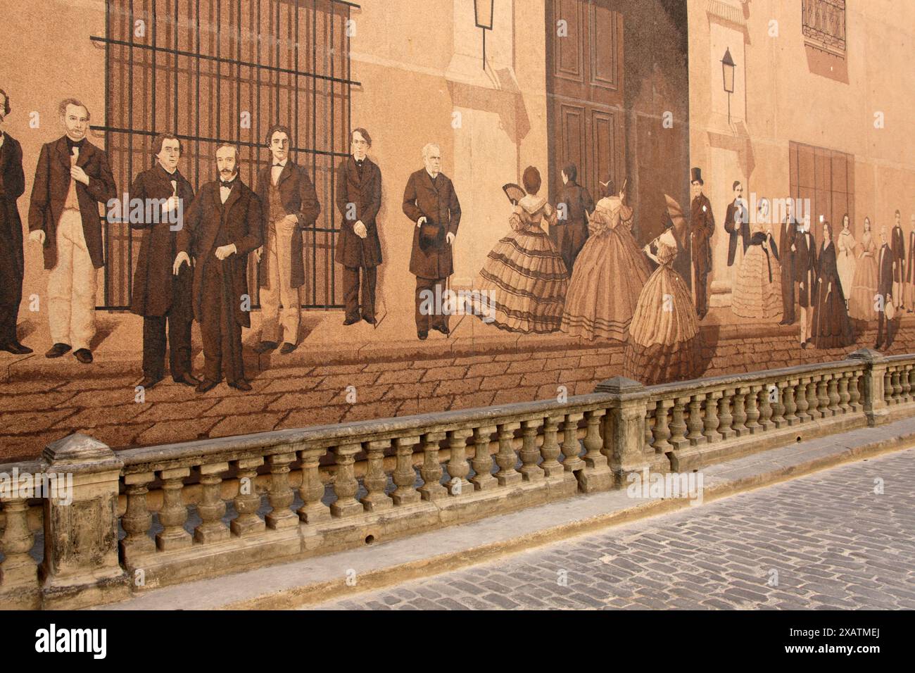 A sand mural depicting life in colonial Havana with many of it's famous ...
