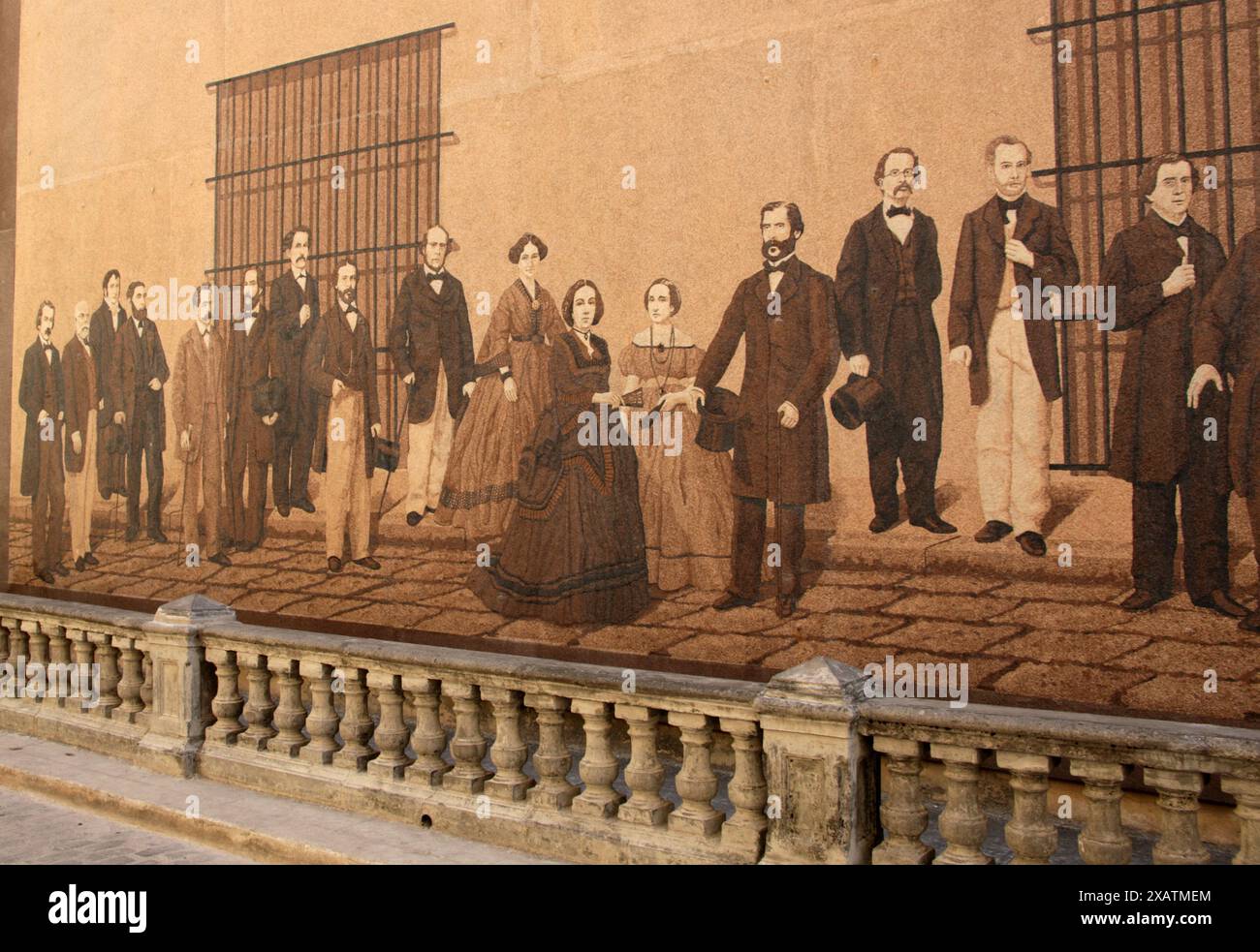 A sand mural depicting life in colonial Havana with many of it's famous ...