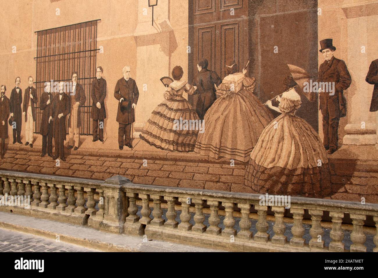 A sand mural depicting life in colonial Havana with many of it's famous ...