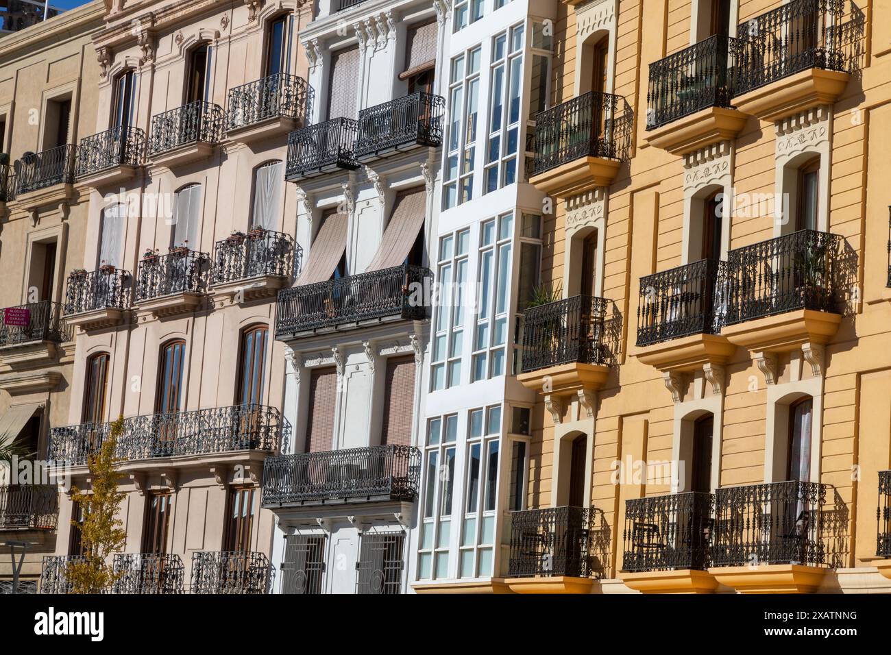 exterior architecture, Valencia Spain, balconies and windows Stock ...