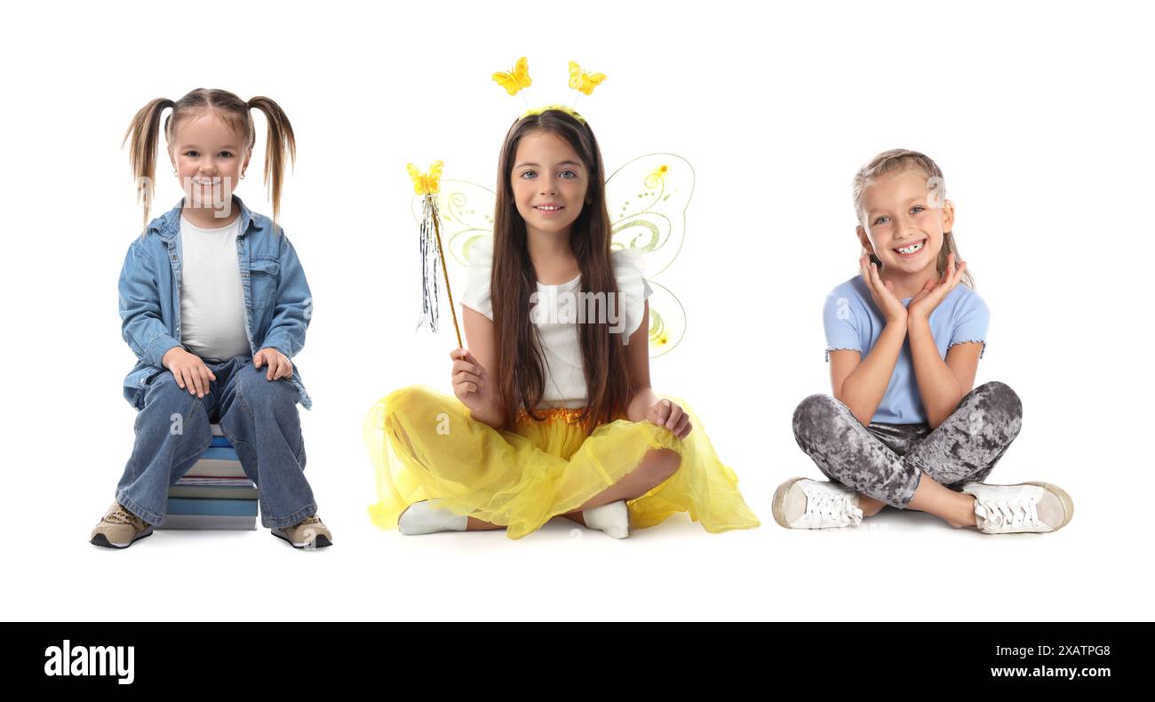Group of different adorable children on white background Stock Photo ...