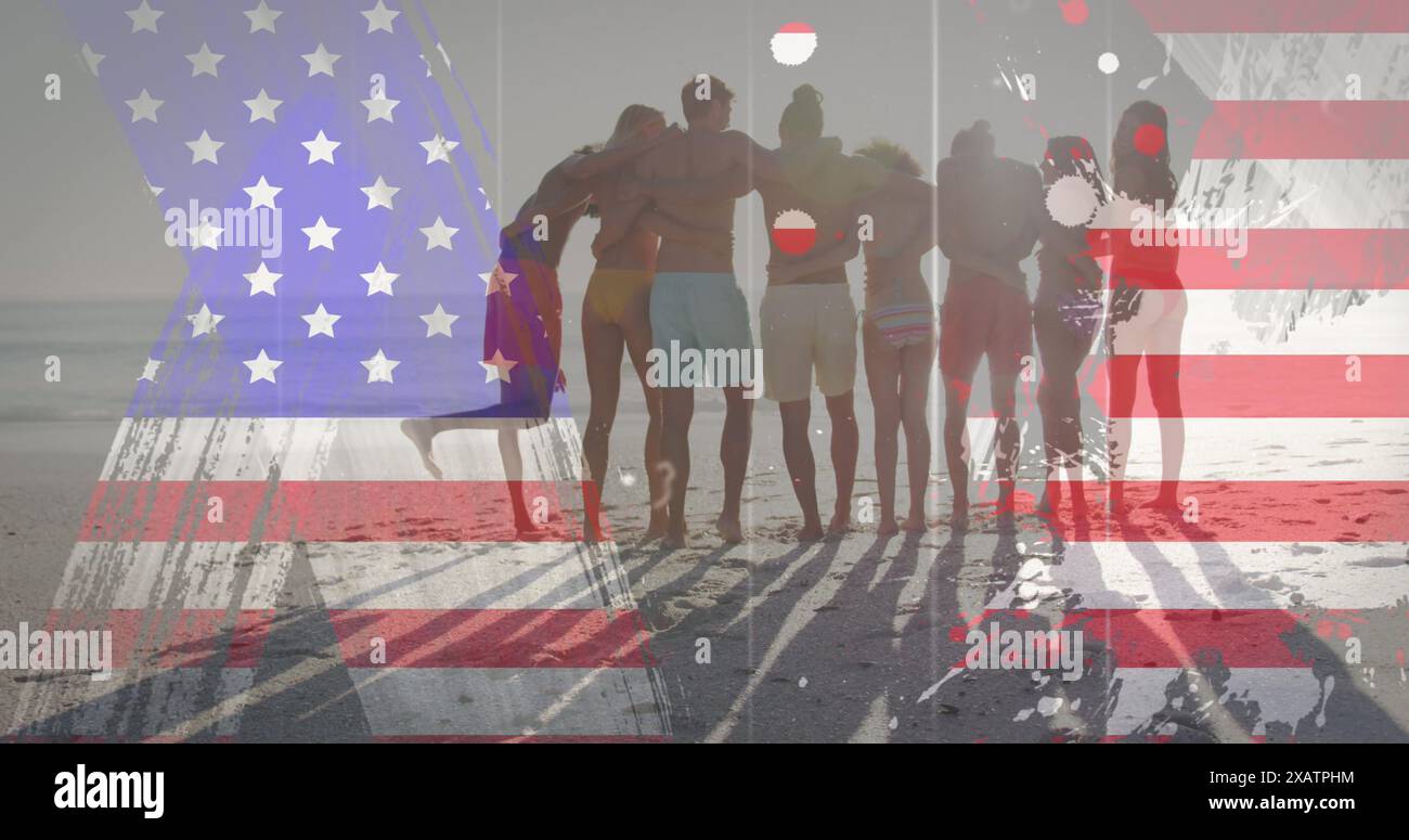 Beach people american flag overlay hi-res stock photography and images ...
