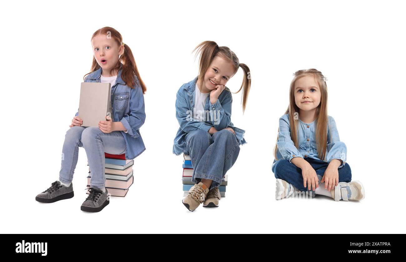 Group of different adorable children on white background Stock Photo ...