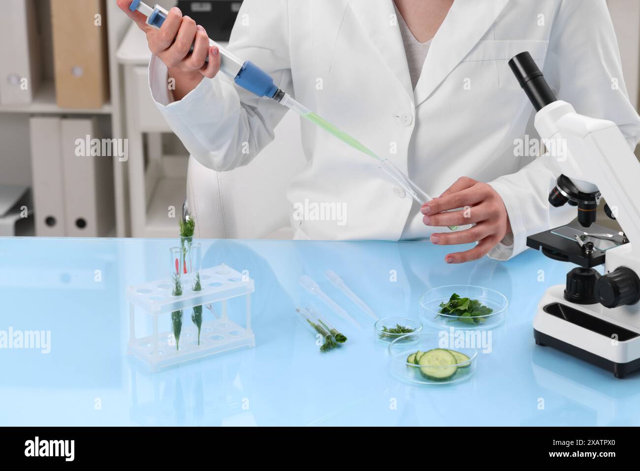 Quality control. Food inspector checking safety of products in ...