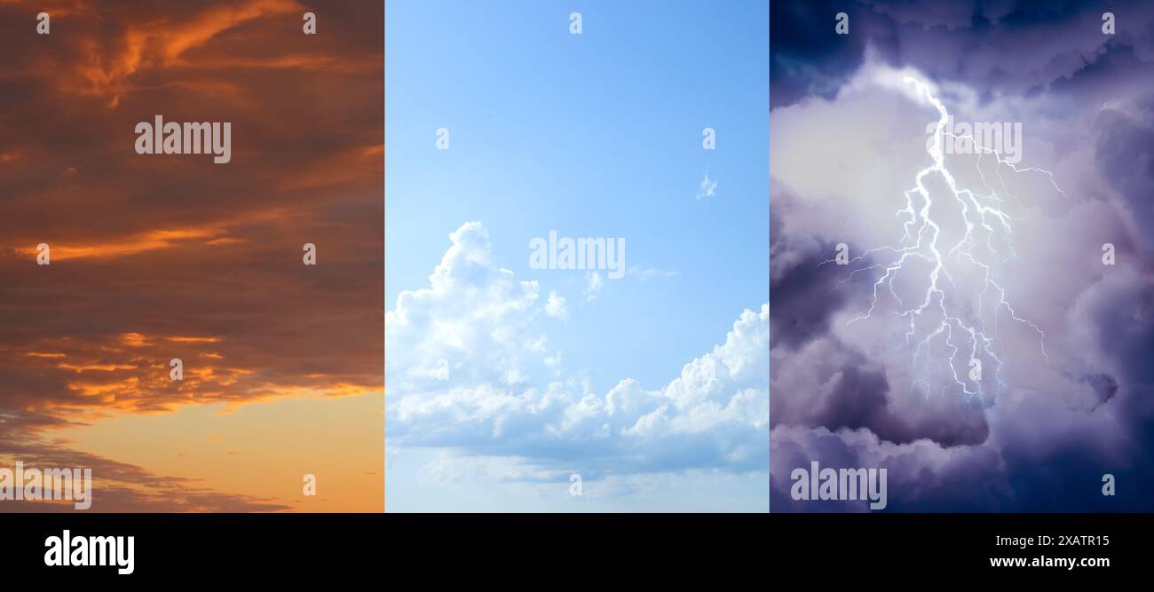 Forecast concept. Collage of photos with different weather conditions ...