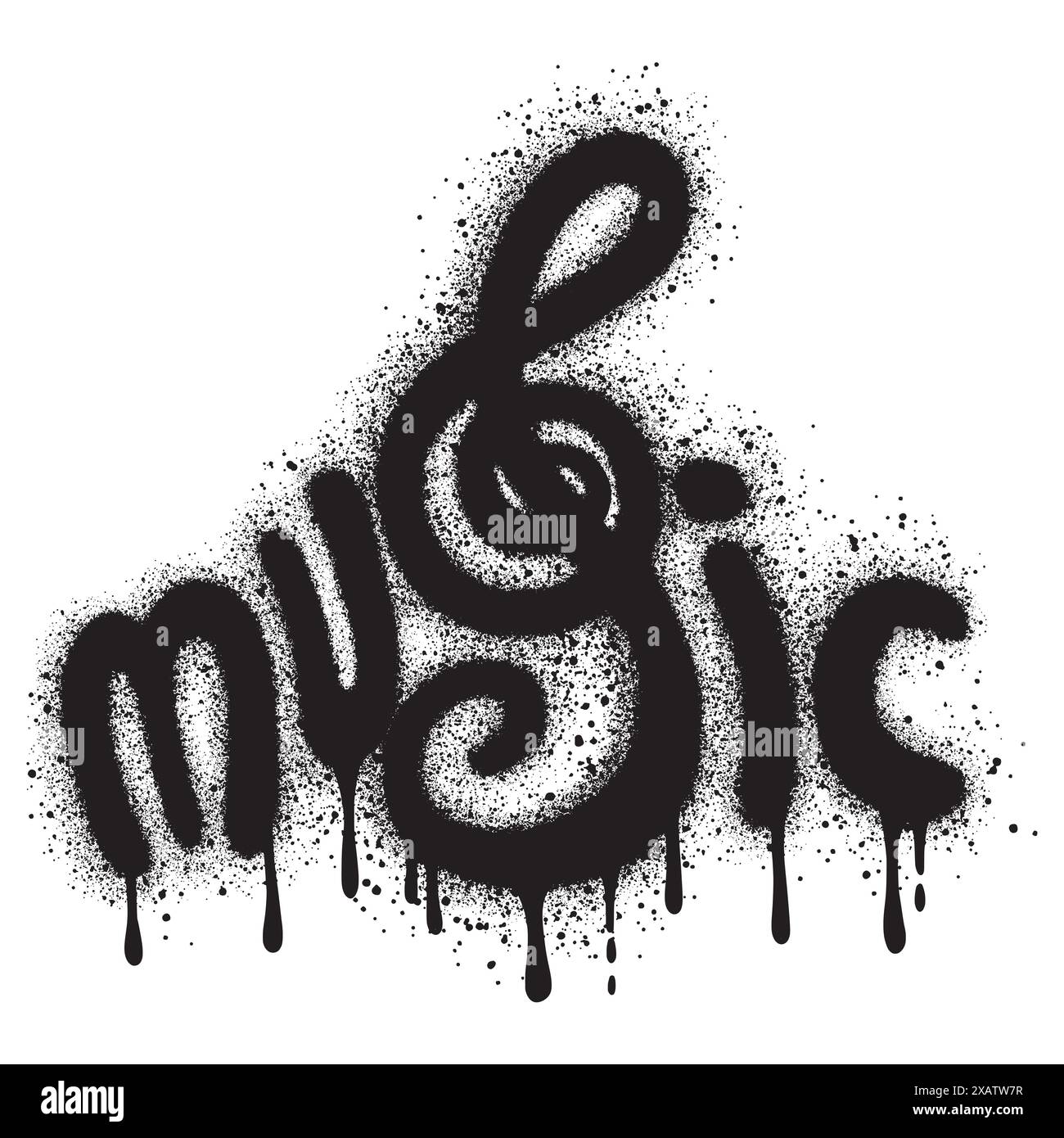 Sprayed music font graffiti with over spray in black over white.Vector ...
