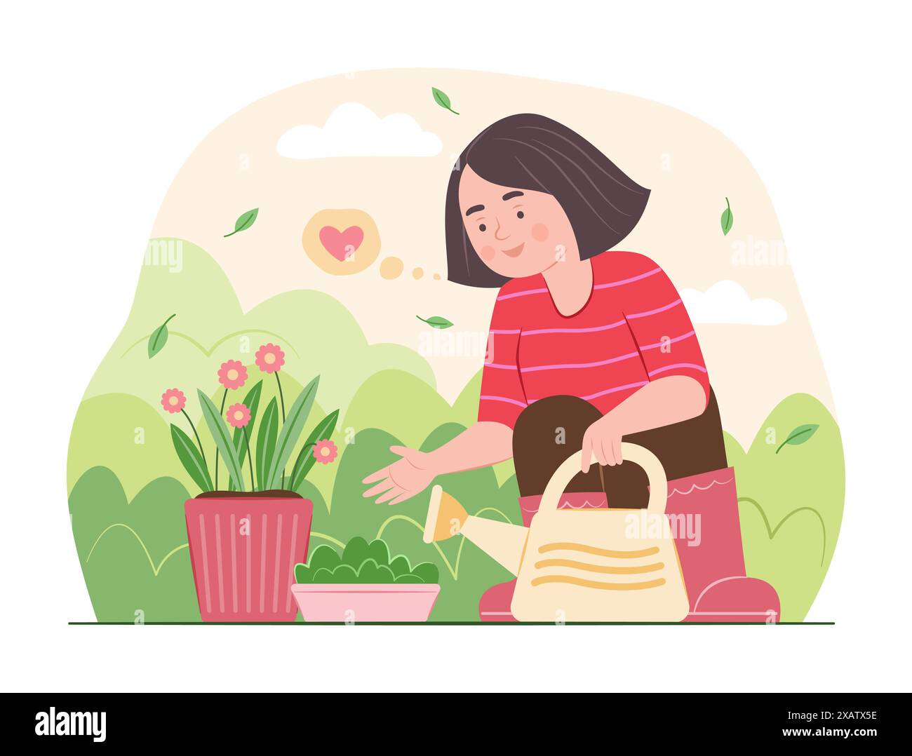 Cute Girl Planting a Flower into Flower Pot for Gardening Concept ...